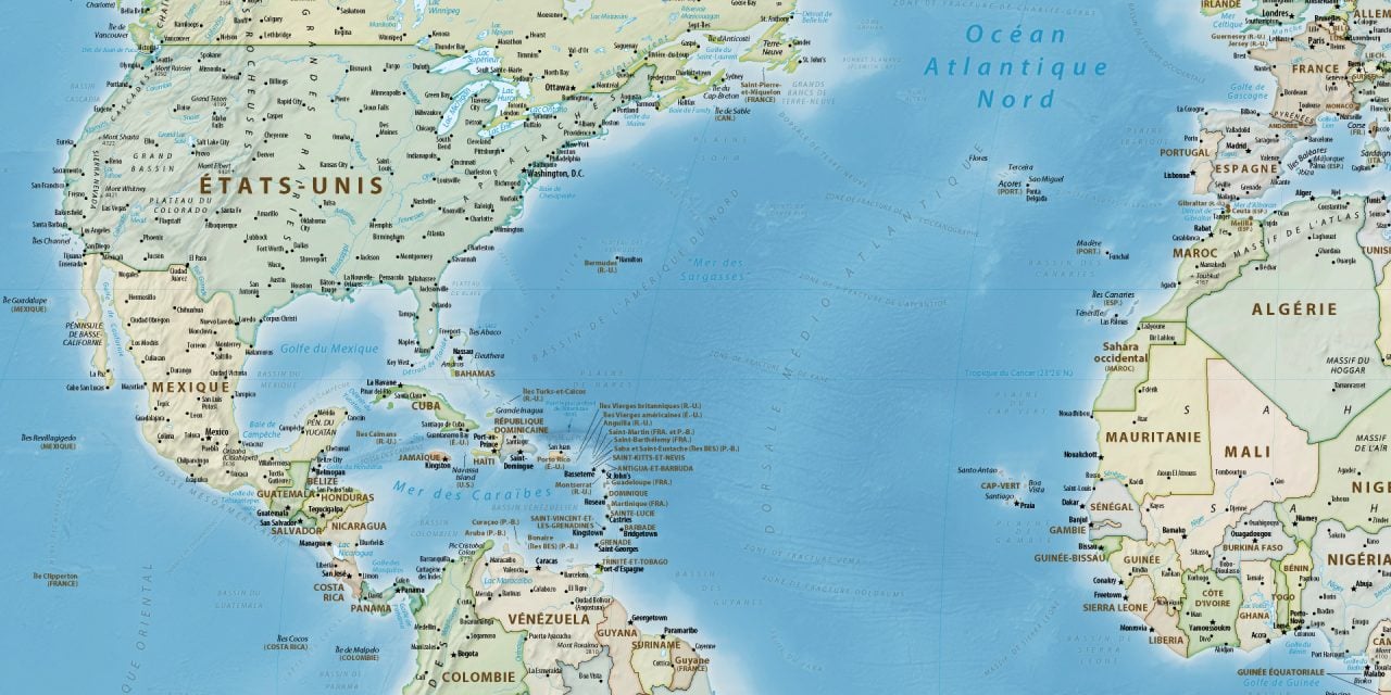 Planisphère Equal Earth Politique et mers